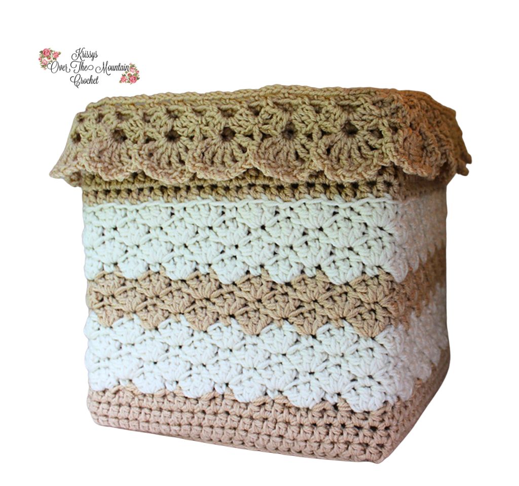 How to Crochet a Square Basket with a Drop-Over Lacey Shell Border ...